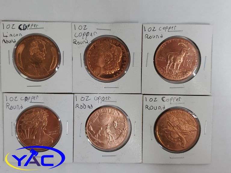Lot Of 6 1Oz Copper Rounds - YAC Auctions