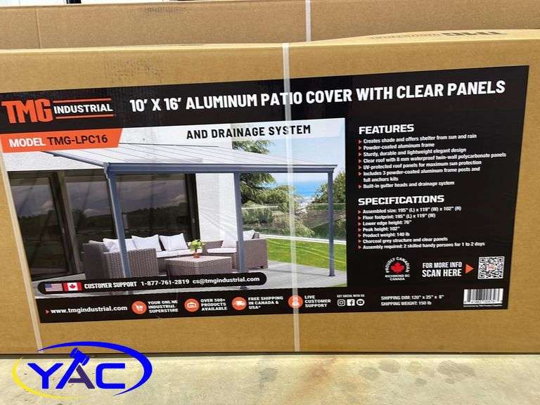 10' x 16' Patio Cover With Clear Roof TMG - LPC16 - YAC Auctions