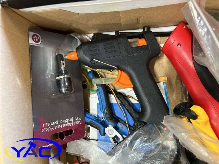 Assorted Tools / Shop Items In Yellow Box - YAC Auctions