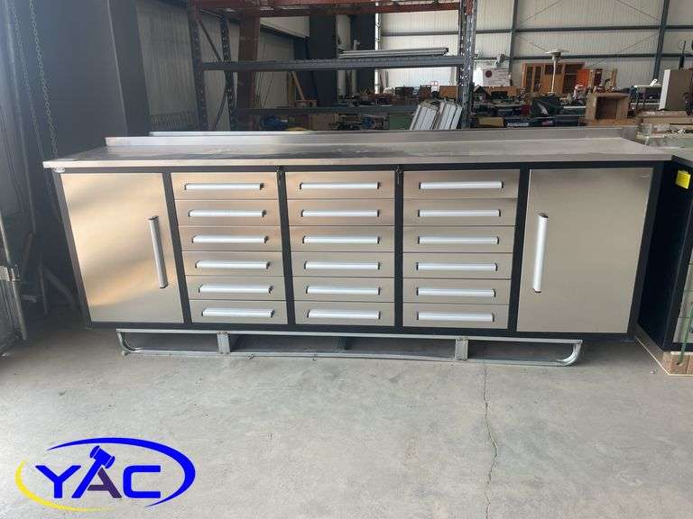 Steelman 10' Stainless Steel Garage Cabinet Workbench ( 18 Drawers & 2 ...