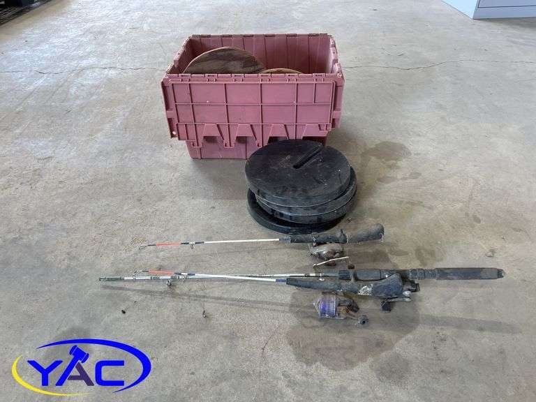 Plastic Tote Of Ice Fishing Gear - YAC Auctions