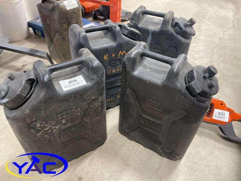 4- Plastic Gerry Cans (Black Water) - YAC Auctions