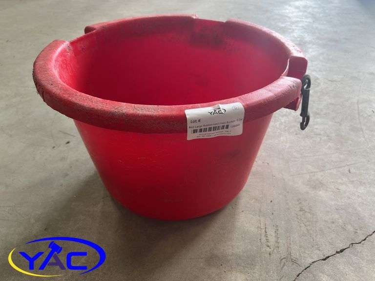Red Large Rubbermaid Feed Bucket - 9 Gal - YAC Auctions