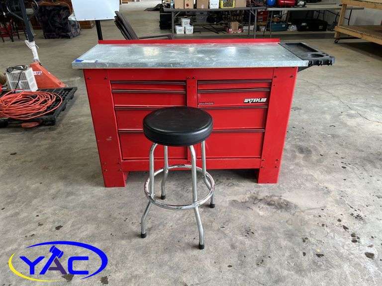 Metal Work Bench 8 Drawer W/ Working Surface & Stool - YAC Auctions