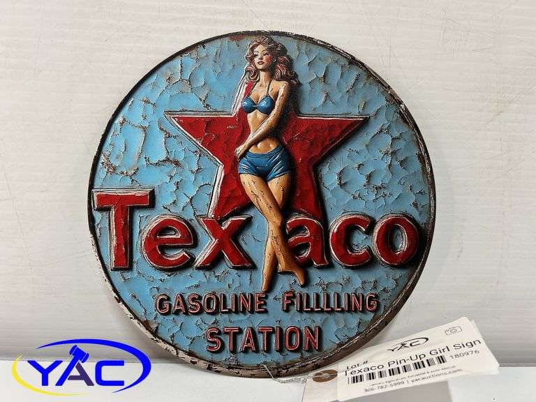 8" Texaco Pin-Up Girl Sign - YAC Auctions