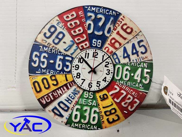 8" Metal License Plate Clock Sign - YAC Auctions