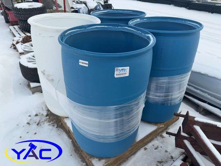 4- 55 Gal Plastic Barrels W/ Open Tops - YAC Auctions