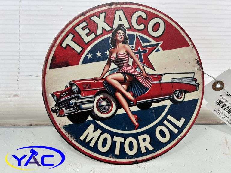 8 Metal Texaco Motor Oil Pin Up Girl Sign Yac Auctions