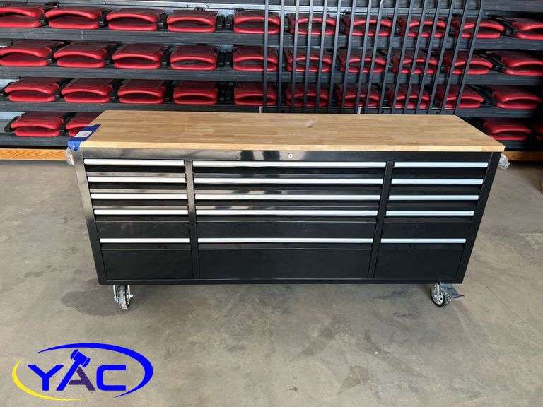 72" Tool Cabinet 15 Drawer Work Bench (Damaged see photos ) - YAC Auctions