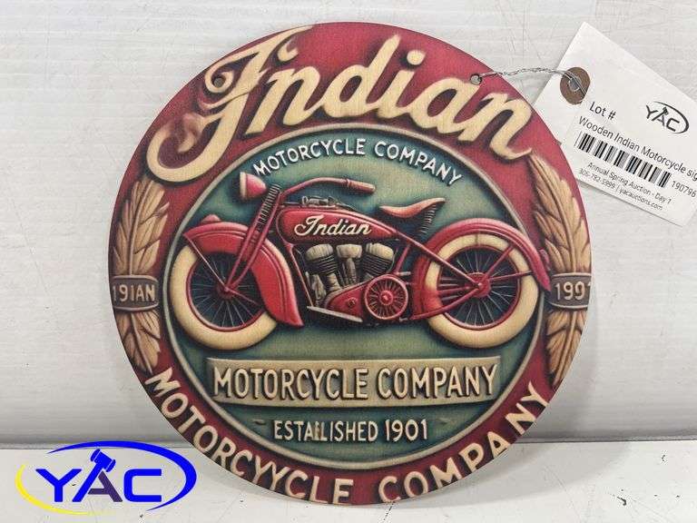 8" Wooden Indian Motorcycle sign - YAC Auctions