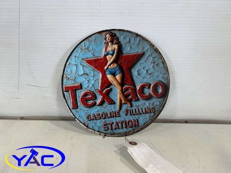 Metal 8" Texaco Pin- Up Girl Sign - YAC Auctions