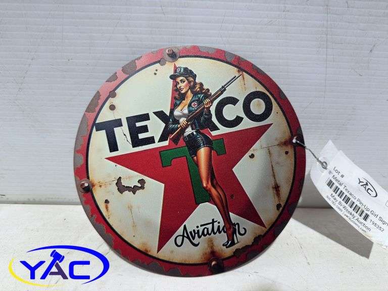 8" Metal Texaco Pin-Up Girl Sign - YAC Auctions