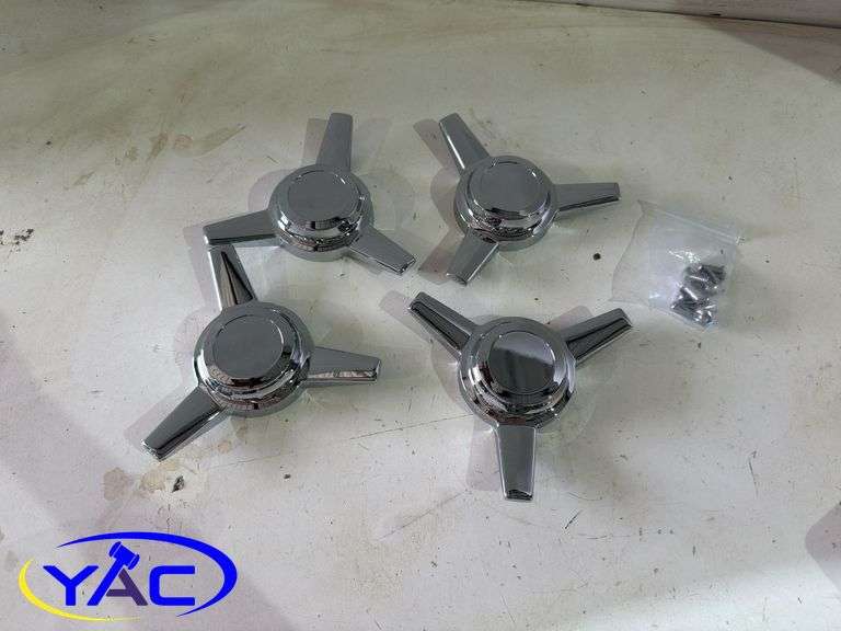 Set Of 4- 3 Bar Chrome Metal Wheel Spinners W/ Hardware - YAC Auctions