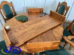 Swan River Cabinetry Oak Table & Padded Chairs - YAC Auctions