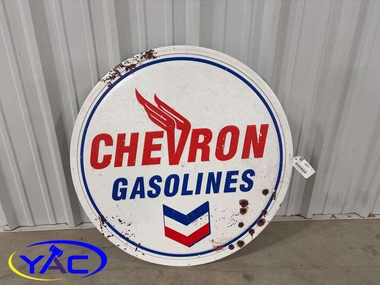 3' Metal Chevron Gasoline Sign - YAC Auctions