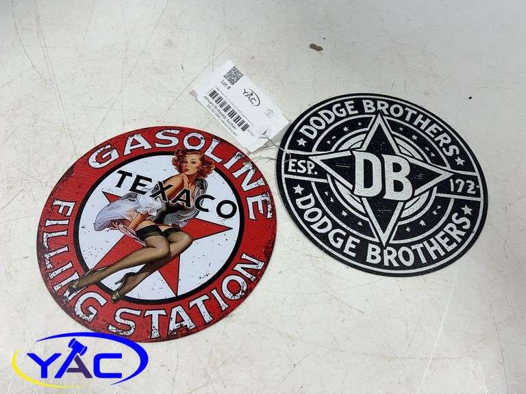 8" Metal Texaco Pin-Up Girl Sign & 8" Metal Dodge Brothers Sign - YAC ...
