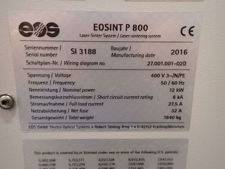 Lot of (2) EOS Additive Manufacturing Systems with (2) P800 SLS 3D ...