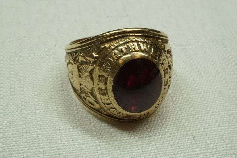 10K Yellow Gold Class Ring w/Red Stone - Yellow Tag Auctions