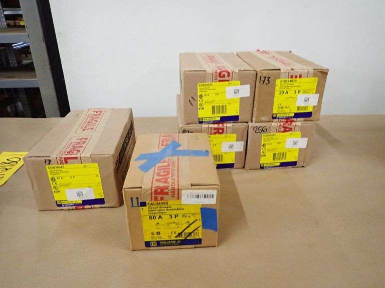 Lot of (6) Square D Circuit Breakers - Yellow Tag Auctions