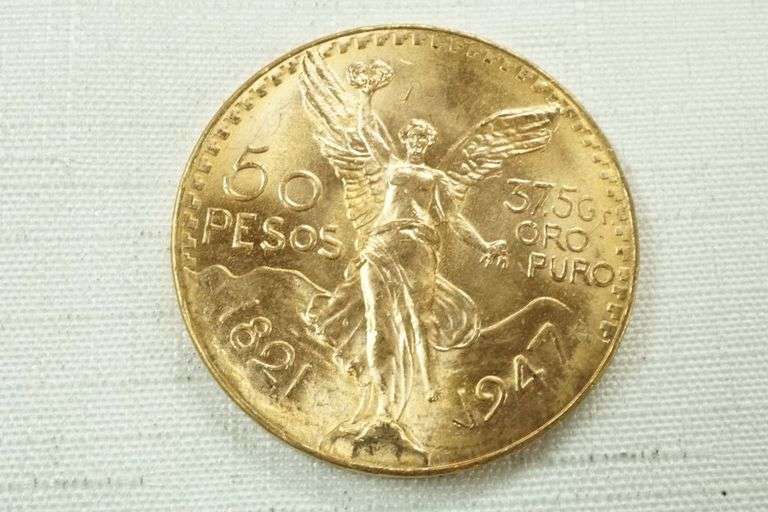 1947 50 Pesos Mexican Gold Coin - Yellow Tag Auctions