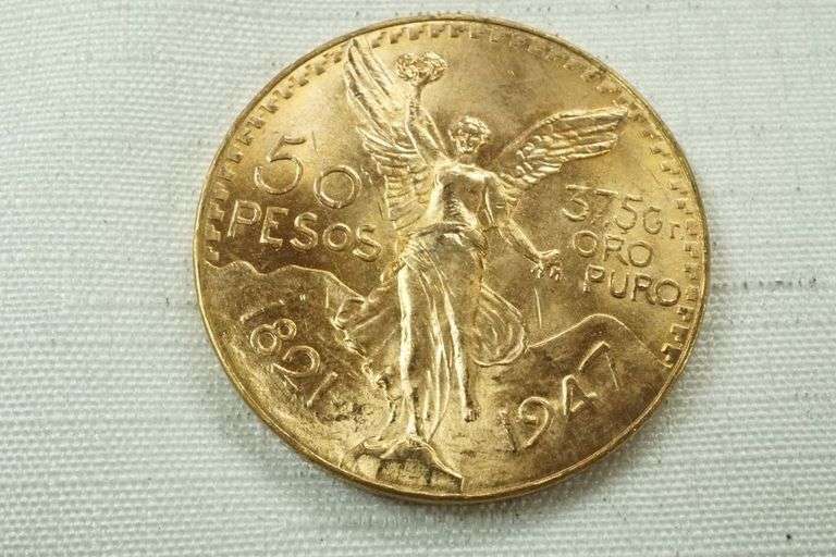 1947 50 Pesos Mexican Gold Coin - Yellow Tag Auctions