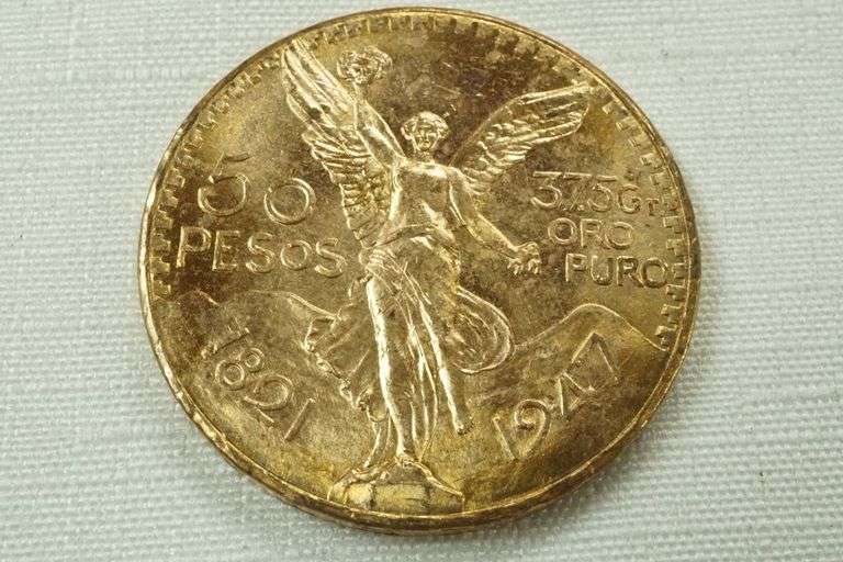 1947 50 Pesos Mexican Gold Coin - Yellow Tag Auctions