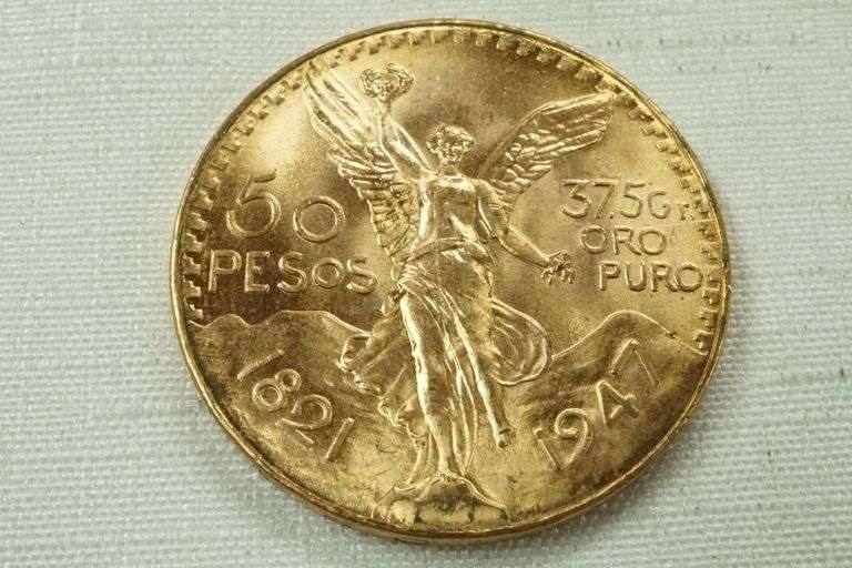1947 50 Pesos Mexican Gold Coin - Yellow Tag Auctions