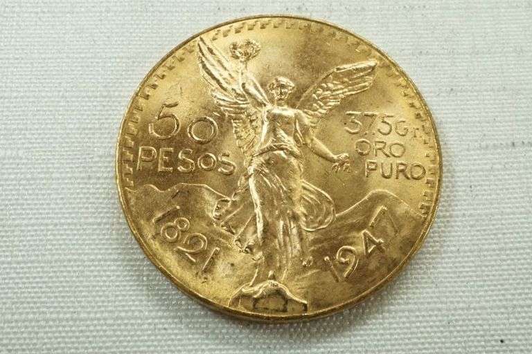 1947 50 Pesos Mexican Gold Coin - Yellow Tag Auctions