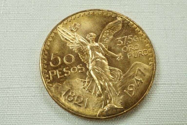 1947 50 Pesos Mexican Gold Coin - Yellow Tag Auctions