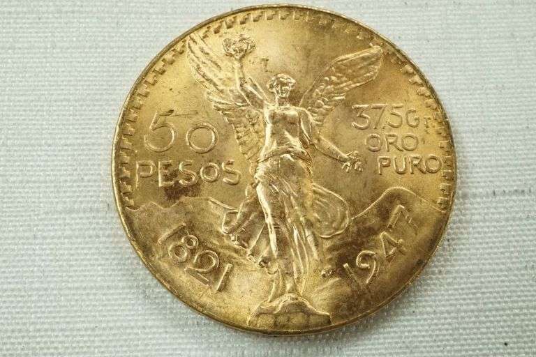 1947 50 Pesos Mexican Gold Coin - Yellow Tag Auctions