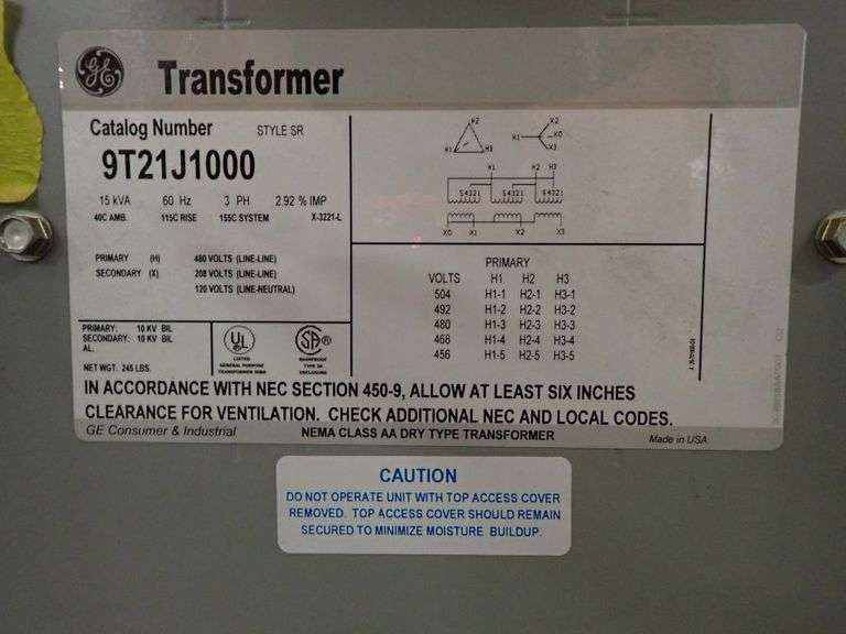 GE 15 KVA Dry Type Transformer - Yellow Tag Auctions
