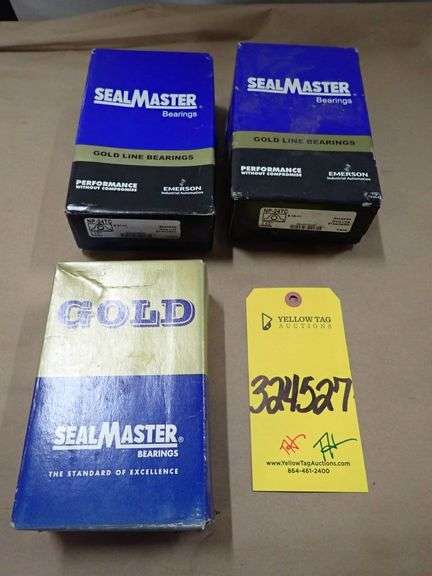 Lot of (3) SealMaster Gold Pillow Block Bearings - Yellow Tag Auctions