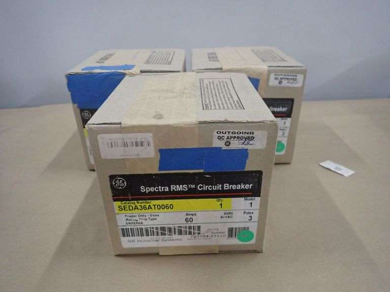 Lot of (3) GE Spectra 60A RMS Circuit Breakers - Yellow Tag Auctions