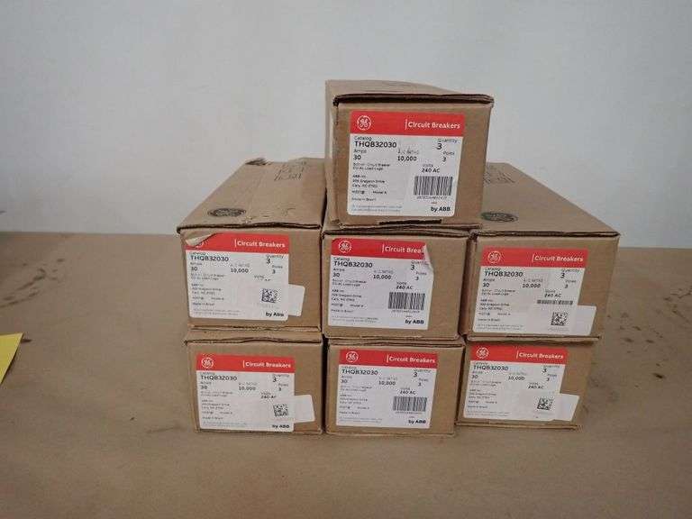 Lot of (7) Boxes GE Circuit Breakers - Yellow Tag Auctions