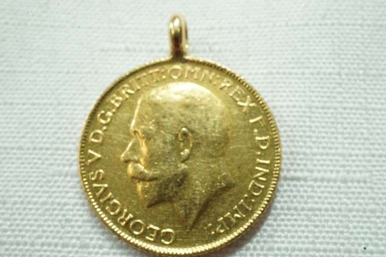 1925 British Gold Sovereign Made into Charm - Yellow Tag Auctions