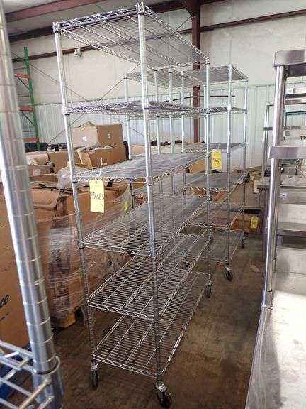 Lot of (3) Stainless Steel Wire Rolling Racks - Yellow Tag Auctions