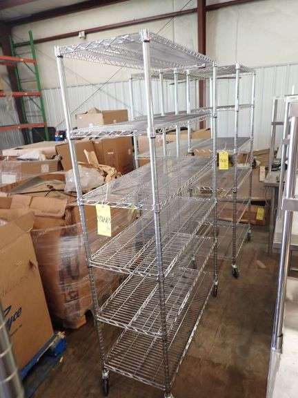 Lot of (3) Stainless Steel Wire Rolling Racks - Yellow Tag Auctions