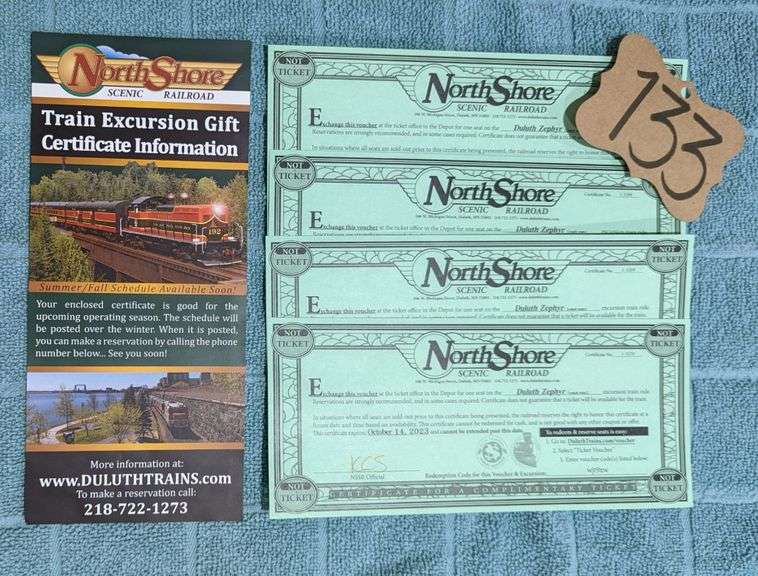 FOUR FAMILY PASSES, NORTH SHORE SCENIC RAILROAD - VALUE $70 - DONATED ...