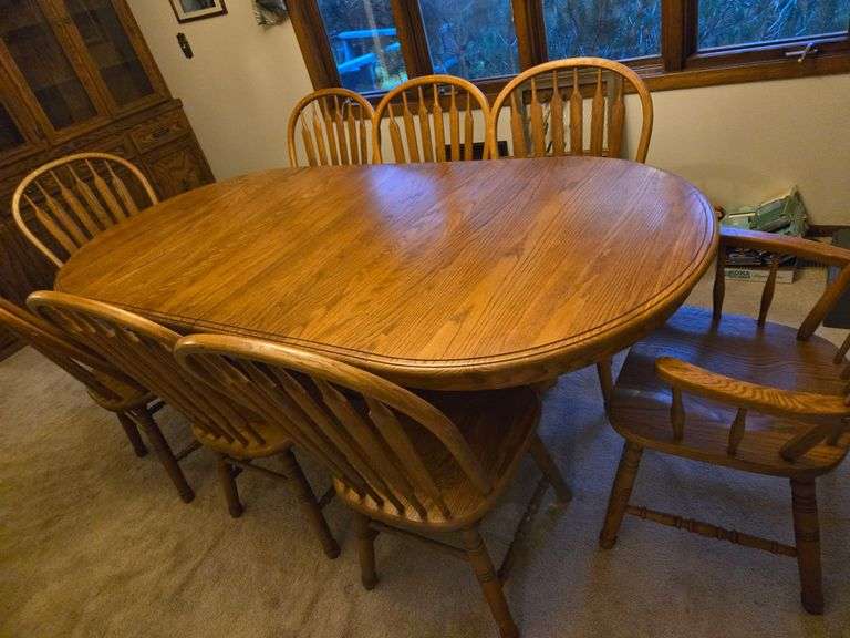 COCHRAN SOLID OAK DINING ROOM TABLE, 2 LEAVES, DOUBLE PEDESTAL 2 ...