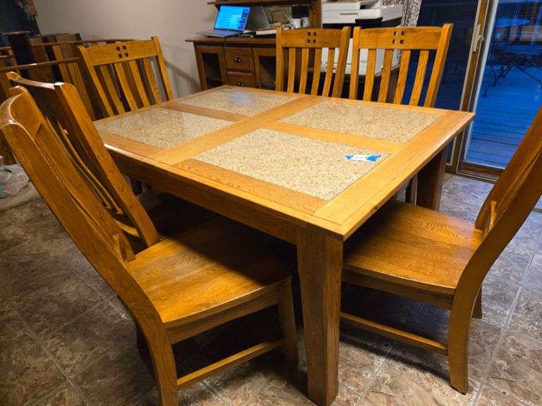 WOODEN TILE TOP KITCHEN TABLE WITH LEAF & 6 CHAIRS - Ziemer Hilbrands ...