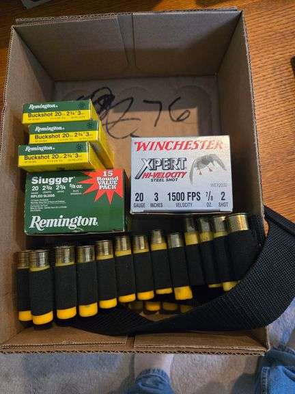 20GA SHELLS, BOX 2 SHOT STEEL, SHELL BELT W 25 LEAD SHOT, 15 BUCK SHOT ...