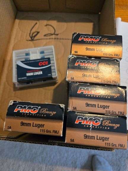 (5) BOXES 9MM LUGAR 115 GRAIN, 50 RDS FMJ, (2) BOXES 9MM LUGAR SHOT ...