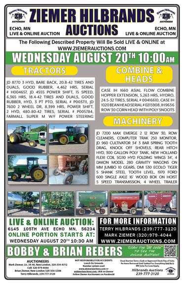 BOBBY & BRIAN REBERS RETIREMENT FARM AUCTION, ECHO MN, LIVE & ONLINE ...