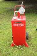 HANDY 30GAL GAS CADDY ON WHEELS W HAND PUMP - Ziemer Hilbrands Auctions