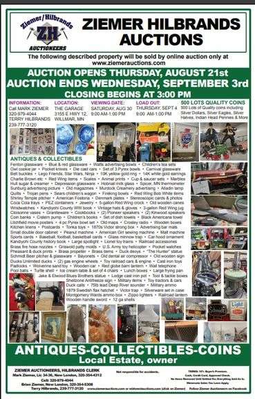 ANTIQUES, COLLECTIBLES, LOCAL ESTATE, WILLMAR MN, ONLINE ONLY - Ziemer ...