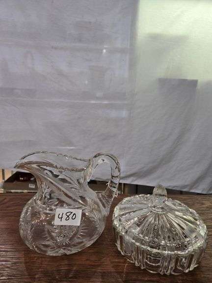 CUT GLASS PITCHER & CANDY DISH - Ziemer Hilbrands Auctions