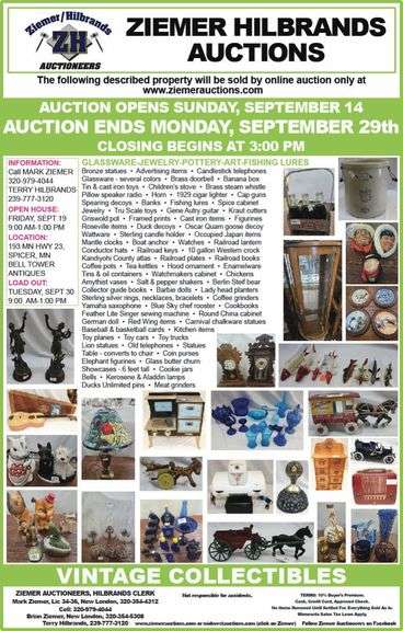 LARGE VINTAGE COLLECTABLE AUCTION, SPICER MN, ONLINE ONLY - Ziemer ...