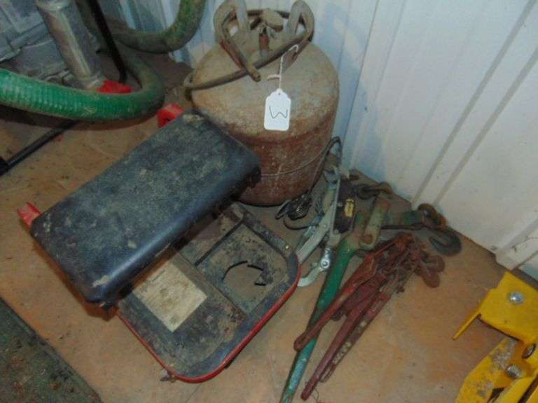 SHOP STOOL, COME ALONGS, CHAIN BINDER, TANK - Ziemer Hilbrands Auctions